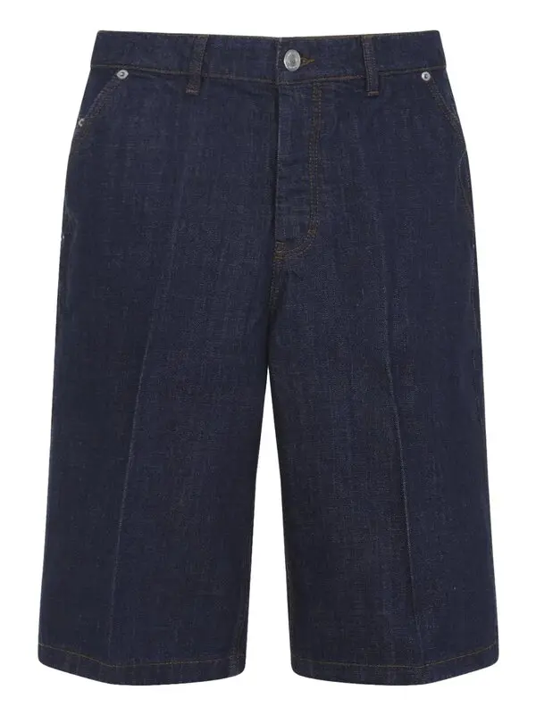 Ami Indigo Cotton Loose Bermuda Shorts - Blue