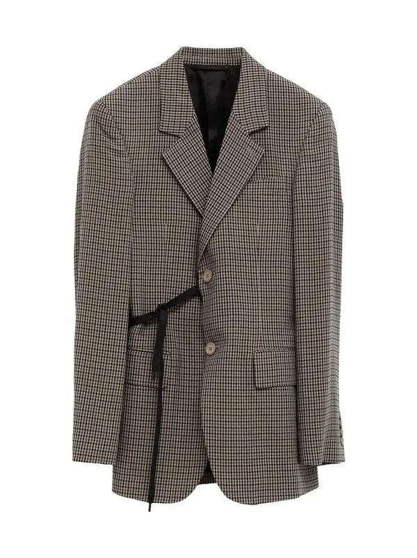 Balenciaga Check Print Blazer With Tie Detail - Cream