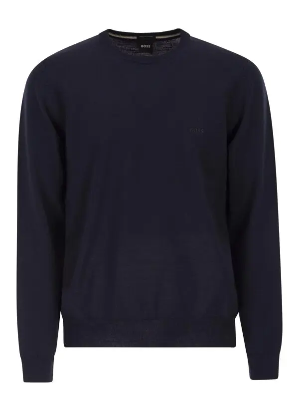 BOSS Virgin Wool Jumper With Embroidered Logo - Blue