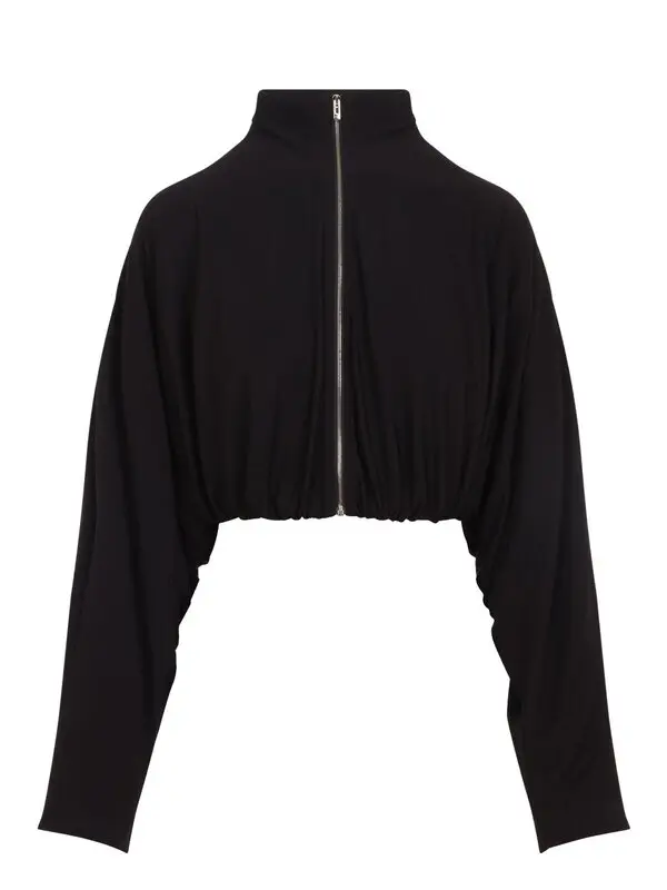 Alaïa Black Viscose-blend Jersey Draped Cropped Jacket - Brown