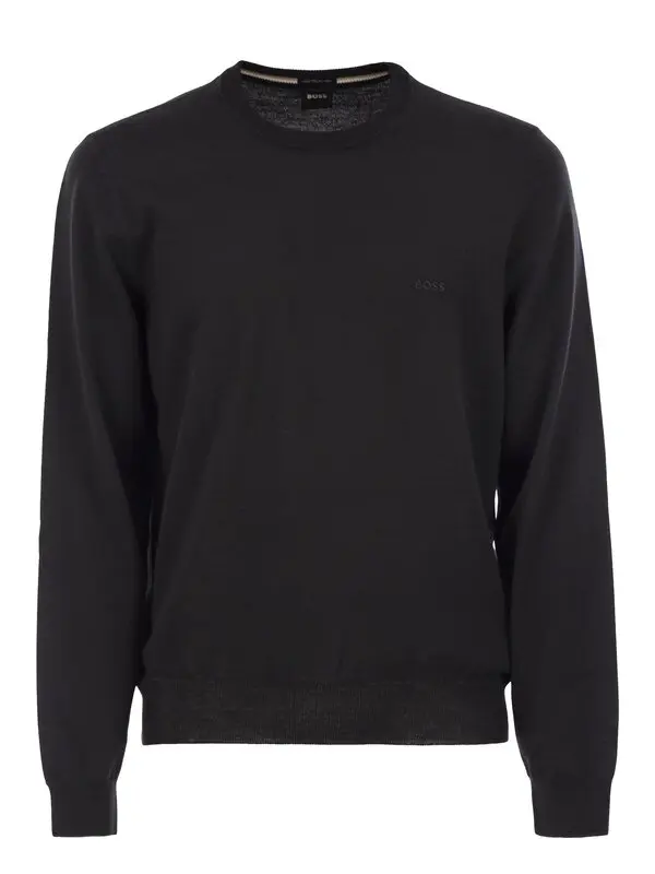 BOSS Virgin Wool Jumper With Embroidered Logo - Black