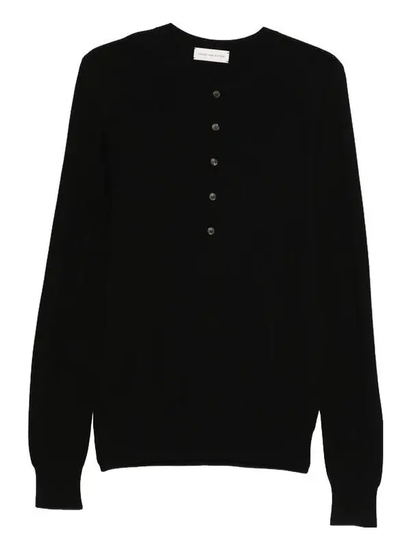 Dries Van Noten Knitted Button-up Polo - Black