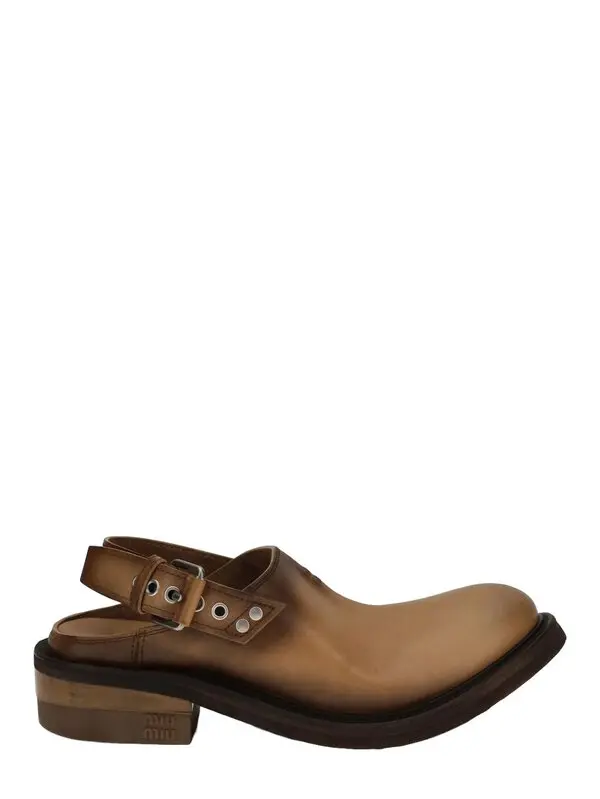 Miu Miu Leather Heeled Slingback Sandals - Brown