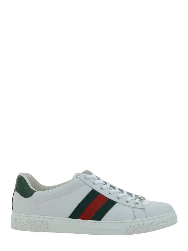 Gucci Leather Lace-up Sneakers With Signature Stripe Detail - White