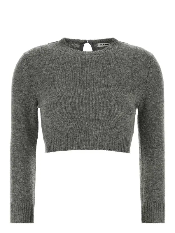 JIL SANDER Grey Wool Blend Ribbed Crew Neck Sweater - Gray