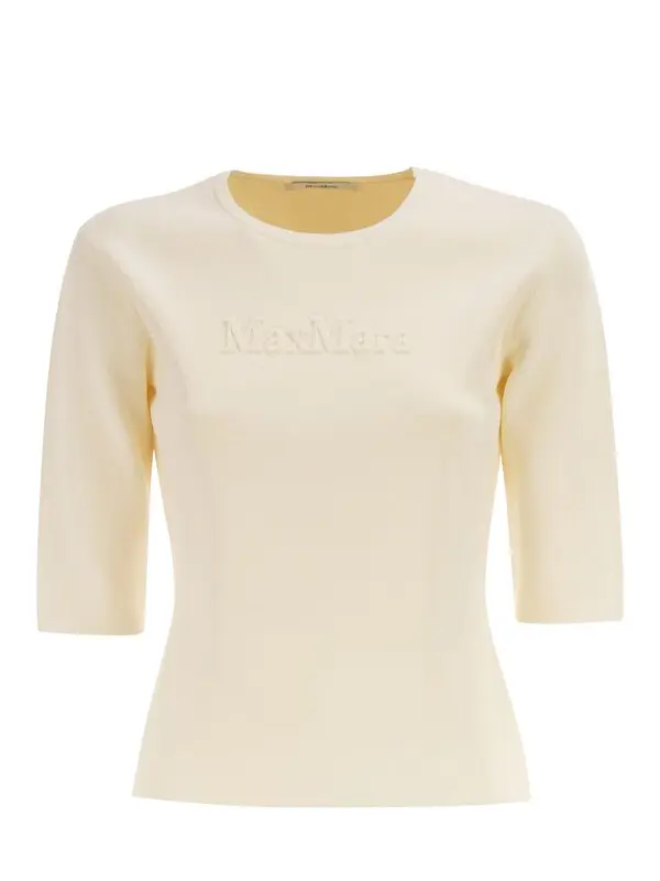 Max Mara Short-sleeved Top With Embroidered Logo - Cream