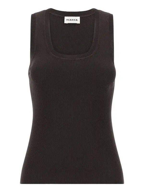 P.a.r.o.s.h Ribbed Cotton Blend Top - Brown