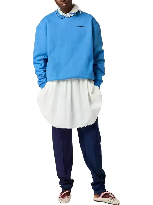 Miu Miu Cotton Fleece Oversized Sweatshirt With Contrasting Collar - Blue