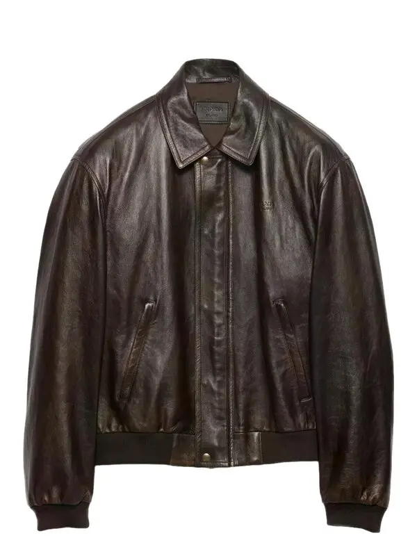 Prada Nappa Leather Bomber Jacket - Brown