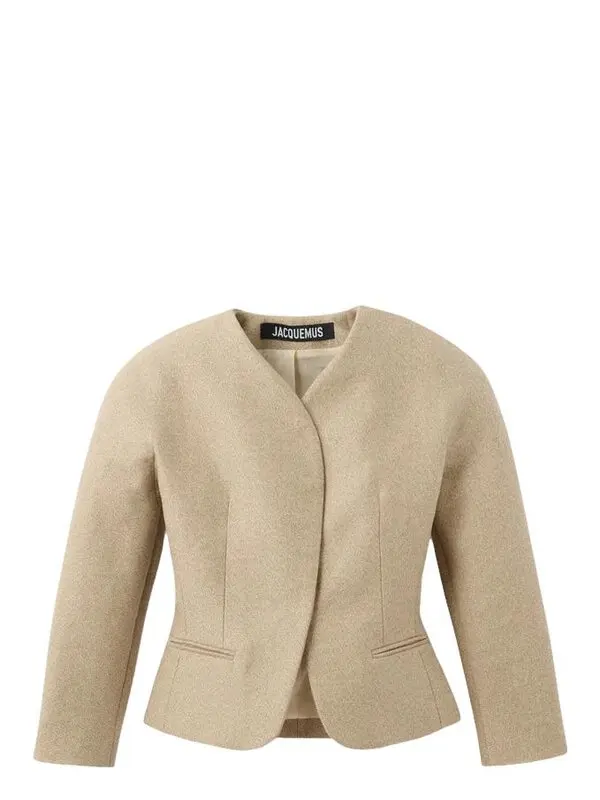 Jacquemus Cropped Jacket With Welt Pockets - Cream