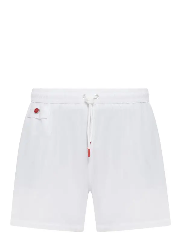 Kiton Short Swimsuit In Lightweight Technical Fabric With Embroidered Logo - White
