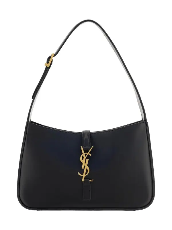 Saint Laurent Leather Hobo Shoulder Bag With Hook Closure - Black