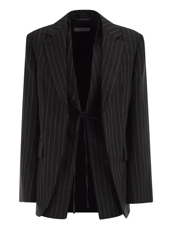 Sportmax Divina Tailored Pinstriped Gabardine Blazer - Black