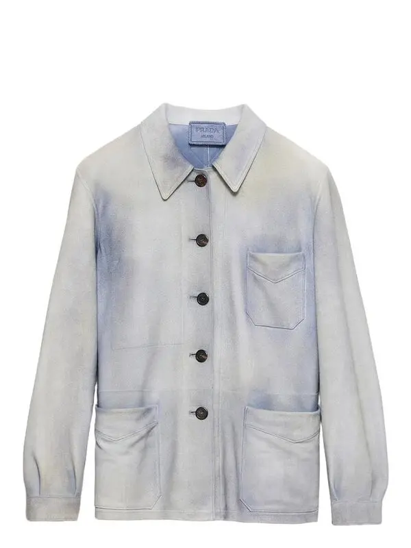 Prada Suede Distressed Shirt Jacket - Blue