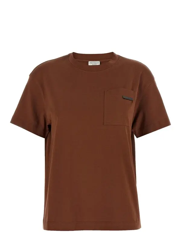 Brunello Cucinelli Shiny Tab Pocket T-shirt - Brown