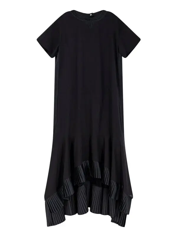 Sacai Cotton Dress With Pleated Inserts - Black
