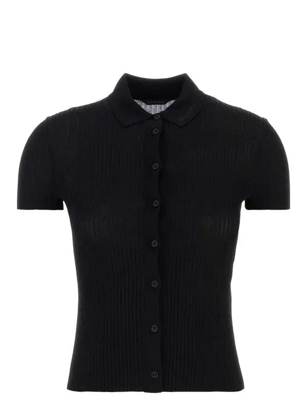 Balenciaga Ribbed Viscose Blend Short Sleeve Polo Shirt - Black