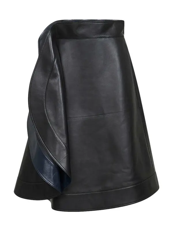 Bottega Veneta Leather A-line Skirt With Ruffle Detail - Multicolor