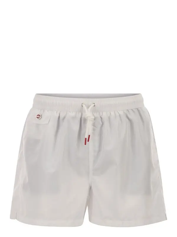 Kiton Short Swim Boxers With Elasticated Waistband And Logo Detail - White
