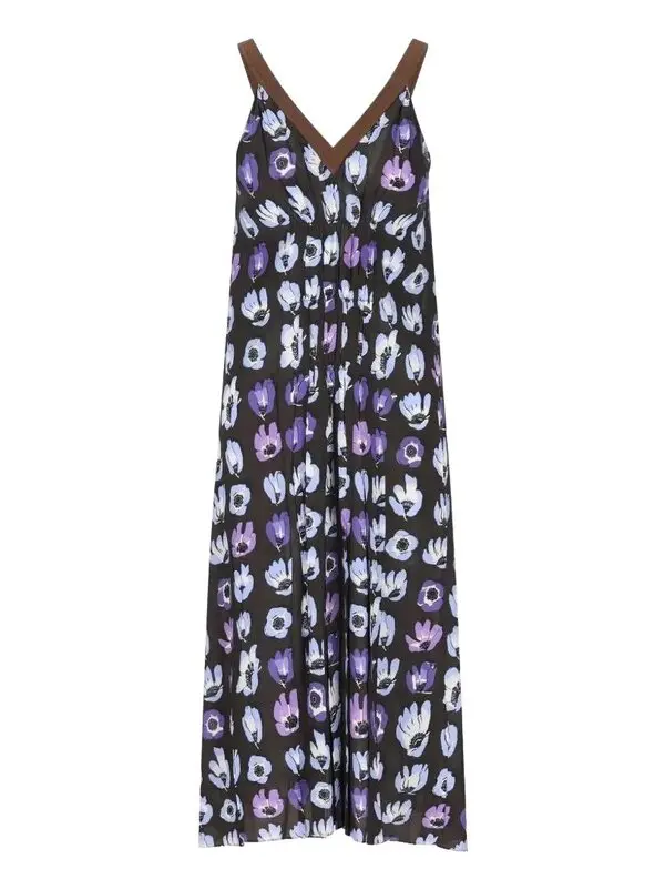 Prada Viscose Floral Print V-neck Sleeveless Maxi Dress - Multicolor