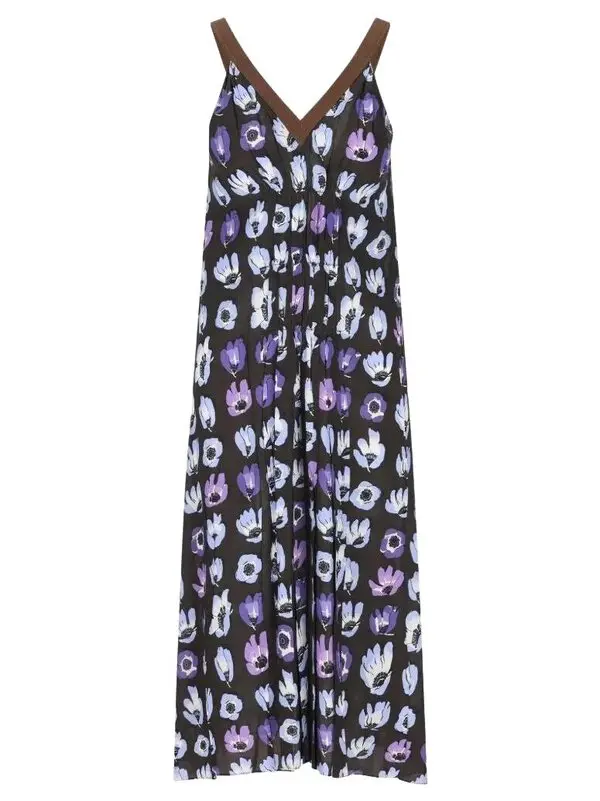 Prada Viscose Floral Print V-neck Sleeveless Maxi Dress - Multicolor