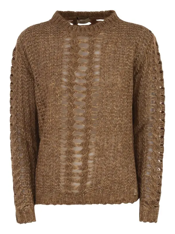 Herno Crew Neck Knitted Jumper Cotton, Alpaca, Wool Blend - Brown