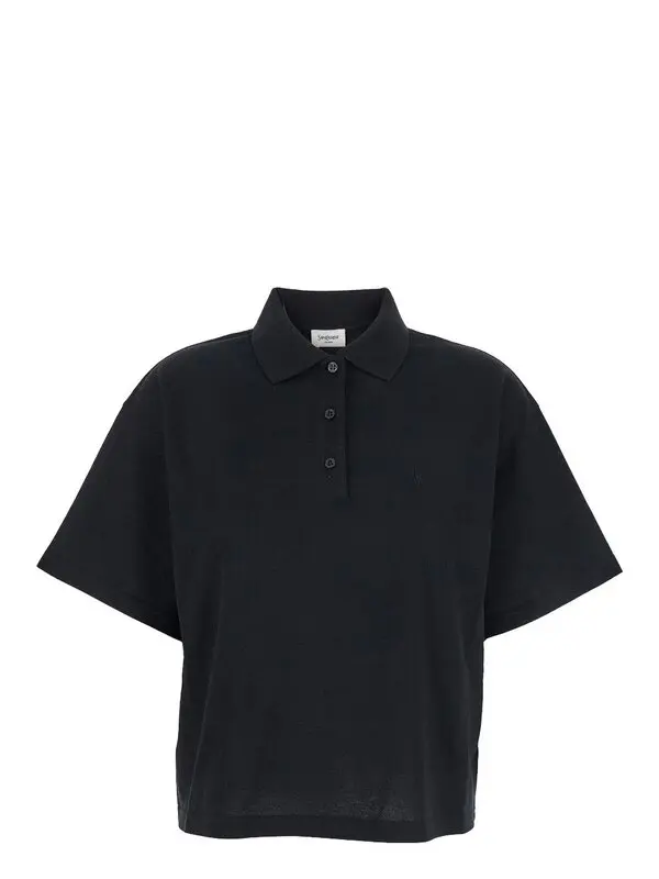Saint Laurent Oversized Cotton Piquet Polo Shirt With Logo Embroidery - Black