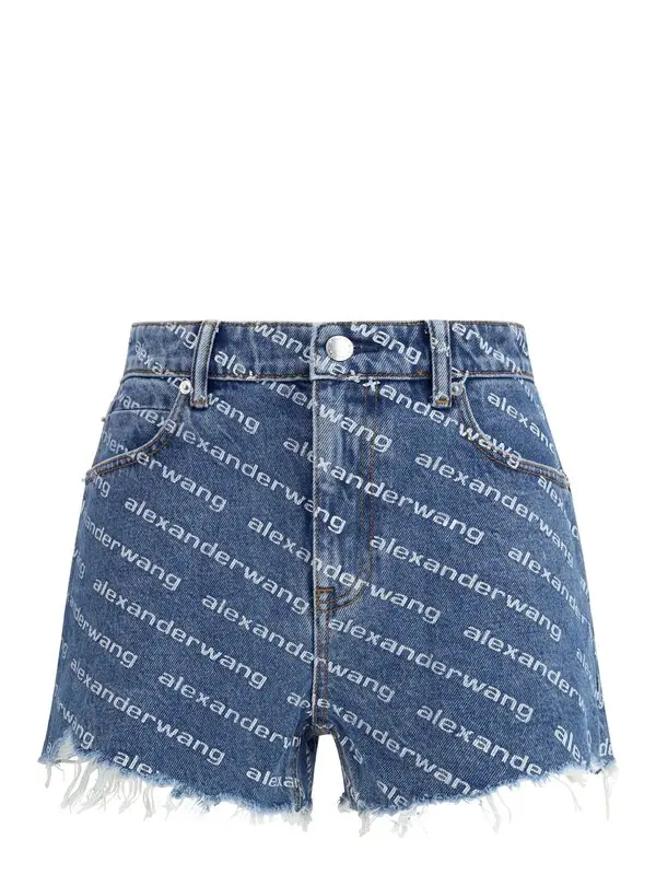 Alexander Wang Logo Print Denim Shorts - Blue