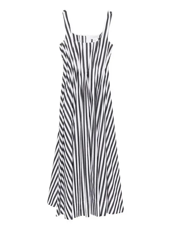 Sportmax Striped Cotton Square Neck Flared Dress - Black