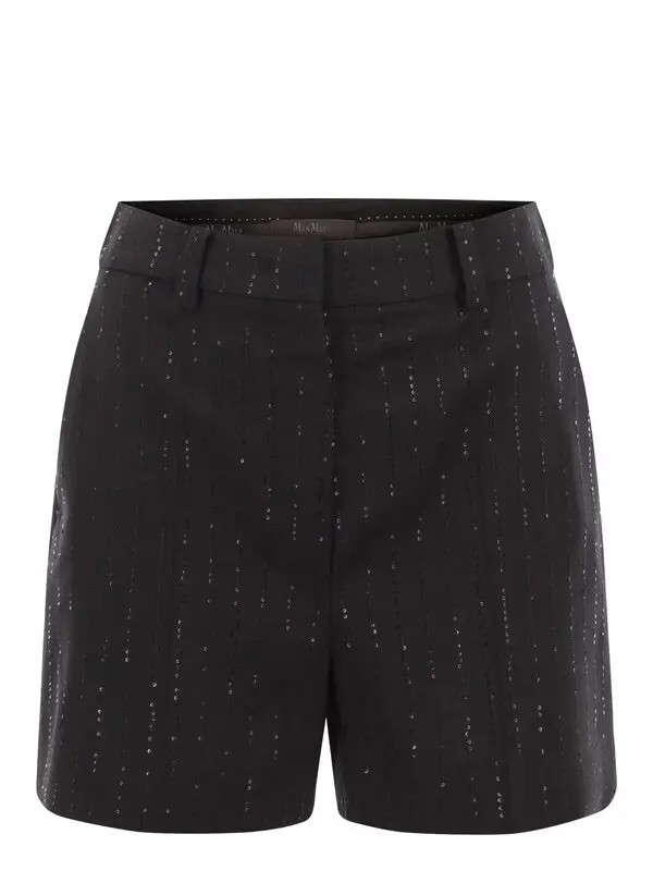 Max Mara Wool Blend Shorts With Sequined Pinstripe - Black