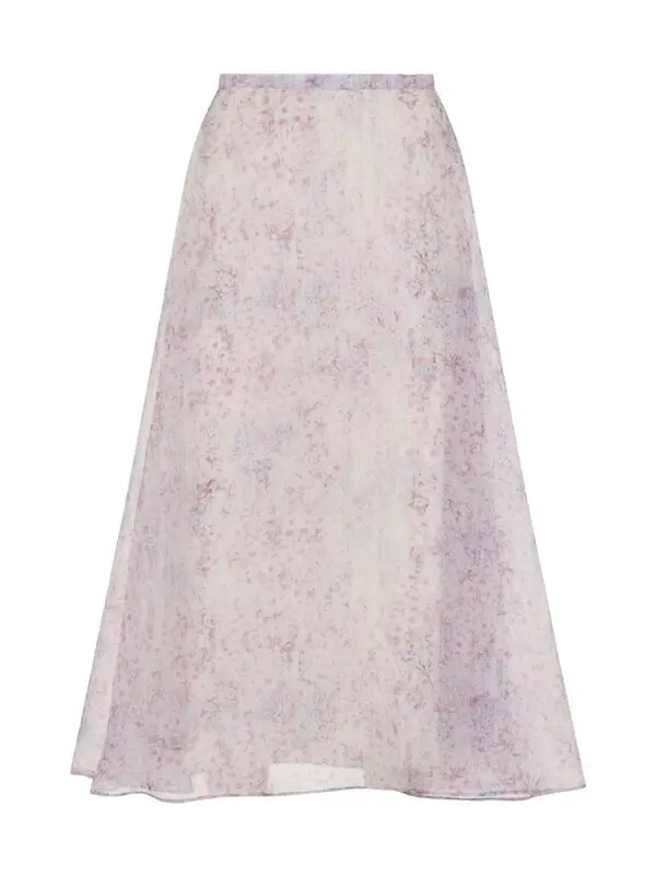 Alberta Ferretti Printed Silk Organza Midi Skirt - Multicolor