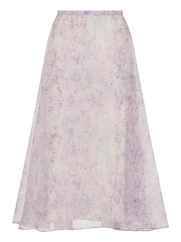 Alberta Ferretti Printed Silk Organza Midi Skirt - Multicolor