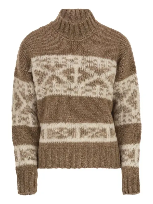 Peserico Alpaca, Cotton, And Wool Knitwear With Geometric Pattern - Multicolor