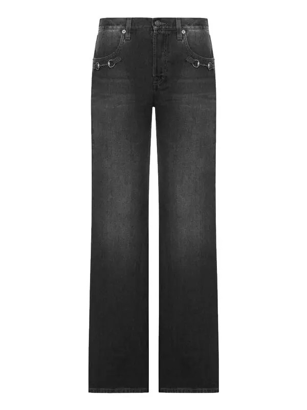 Gucci Cotton Denim Trousers With Horsebit Detail - Multicolor