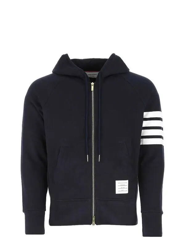 Thom Browne Navy Cotton Zip-up Hoodie With Signature 4-bar Stripe - Blue
