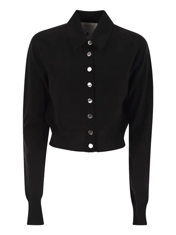 Sportmax Perseo Wool Cardigan With Shirt Collar - Black