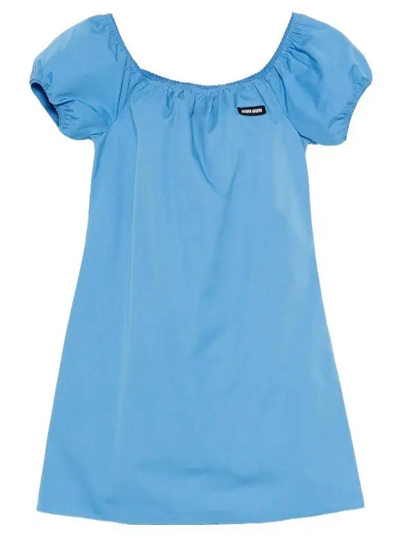 Miu Miu Cotton Short Sleeve Zip Front Dress - Blue