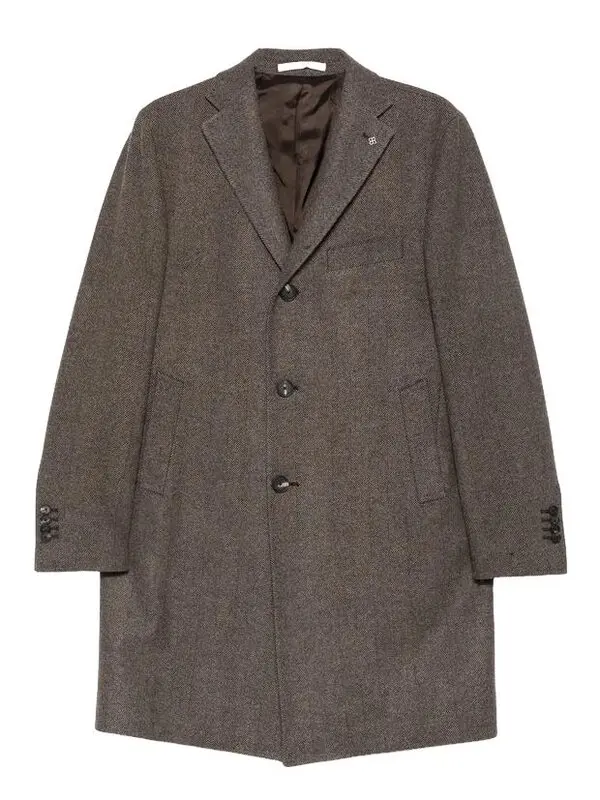 Tagliatore Single-breasted Herringbone Wool Coat - Brown