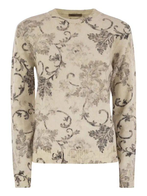 Herno Wool Jumper With Floral Pattern - Cream