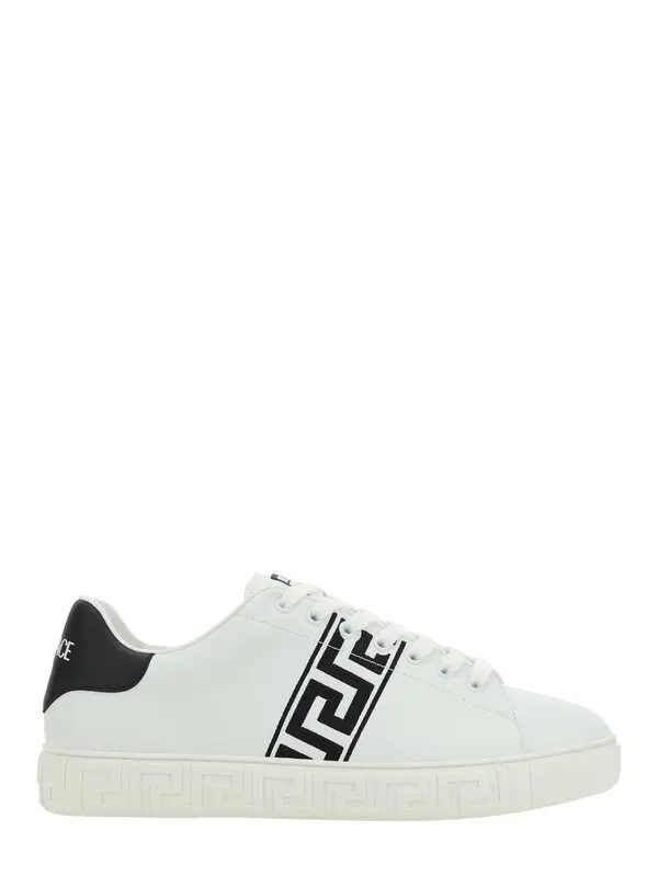 Versace Leather Low Top Sneakers With Greek Embossing - White