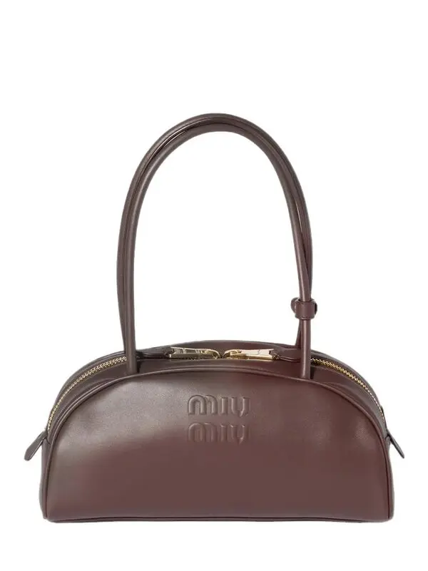 Miu Miu Embossed Logo Leather Shoulder Bag - Brown