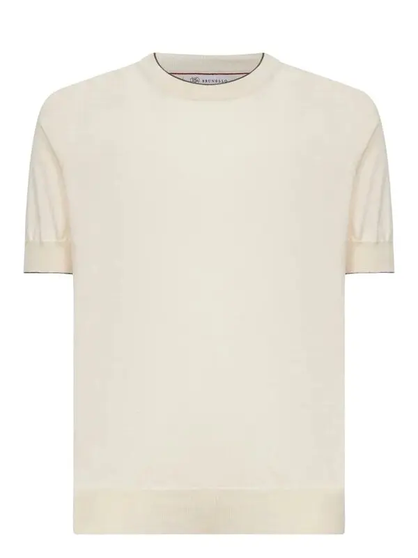 Brunello Cucinelli Cotton Lightweight Knit T-shirt With Contrast Details - Multicolor