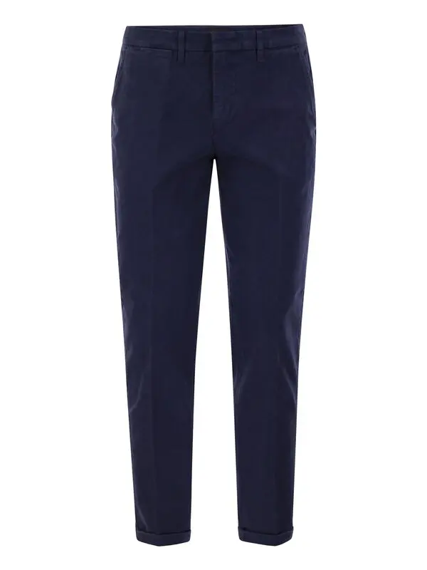 FAY Slim-fit Garment-dyed Cotton Gabardine Trousers - Blue