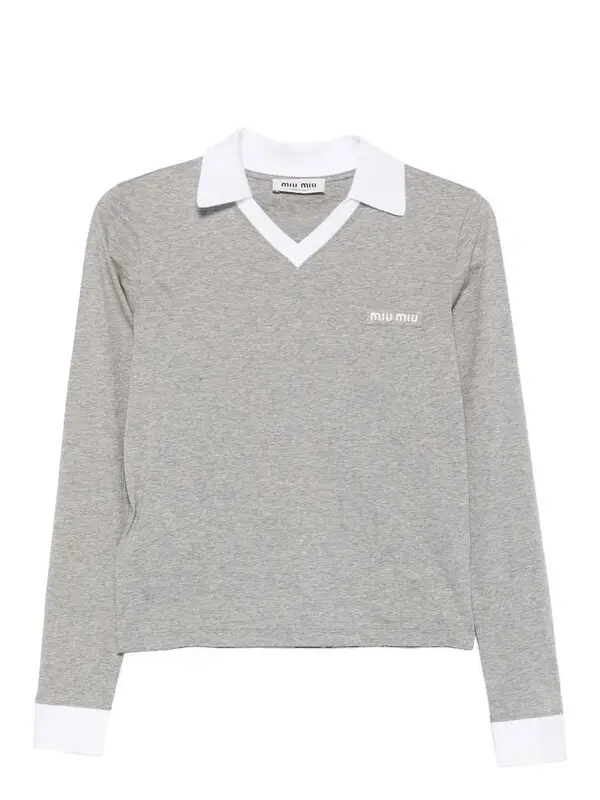 Miu Miu Long Sleeve Polo Top - Gray