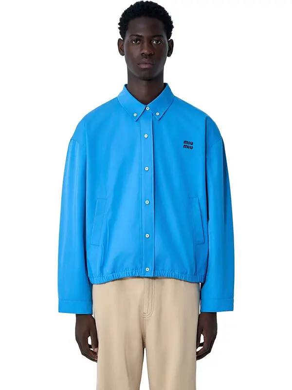 Miu Miu Cotton Poplin Logo Blouson Jacket - Blue