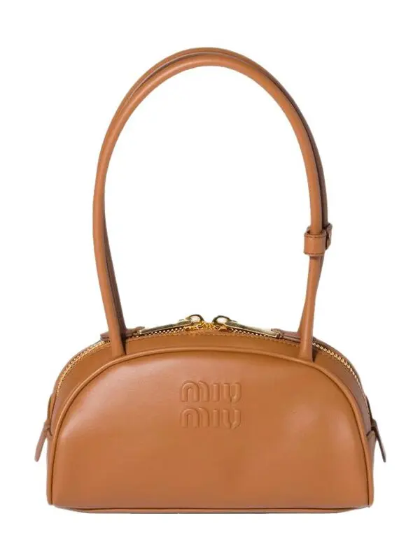 Miu Miu Embossed Logo Zip Fastening Shoulder Bag - Brown