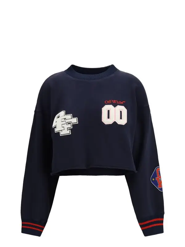 Off-White Cropped Sweatshirt With Royal Patches - Blue