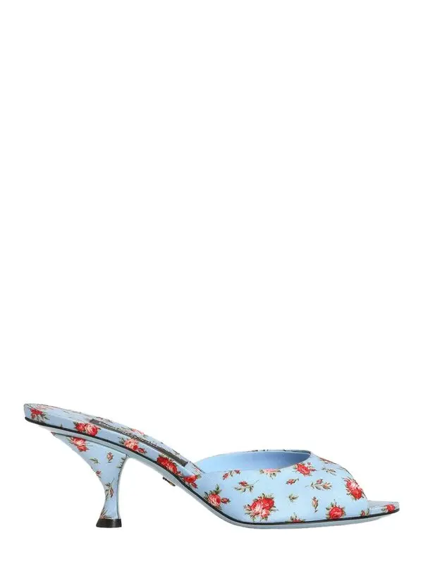 Dolce & Gabbana Floral Print Open Toe Stiletto Heeled Mules - Blue