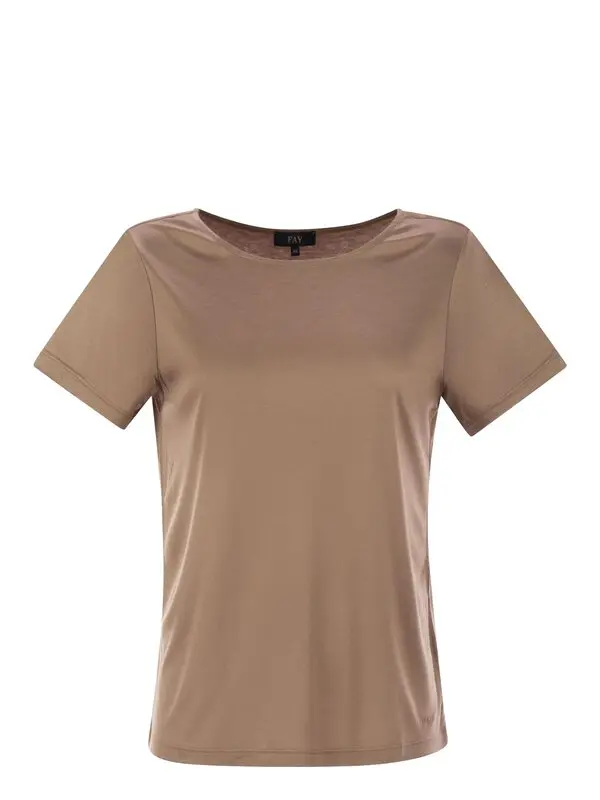FAY Jersey T-shirt With Boat Neckline - Brown
