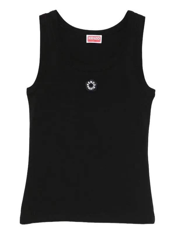 Kenzo Logo Patch Cotton Tank Top - Black